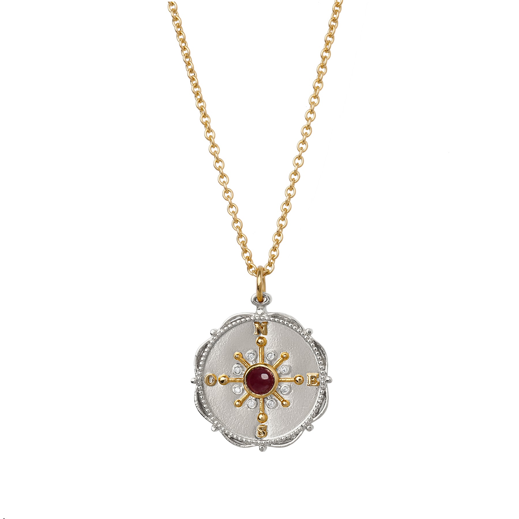 Collar Brújula Rubí Doble Tono – AGUA DE ROSAS